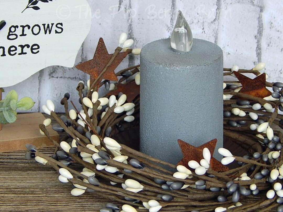 Primitive Candle Ring, Grey & Cream Berry Ring, Pip Berry Candle Ring ...