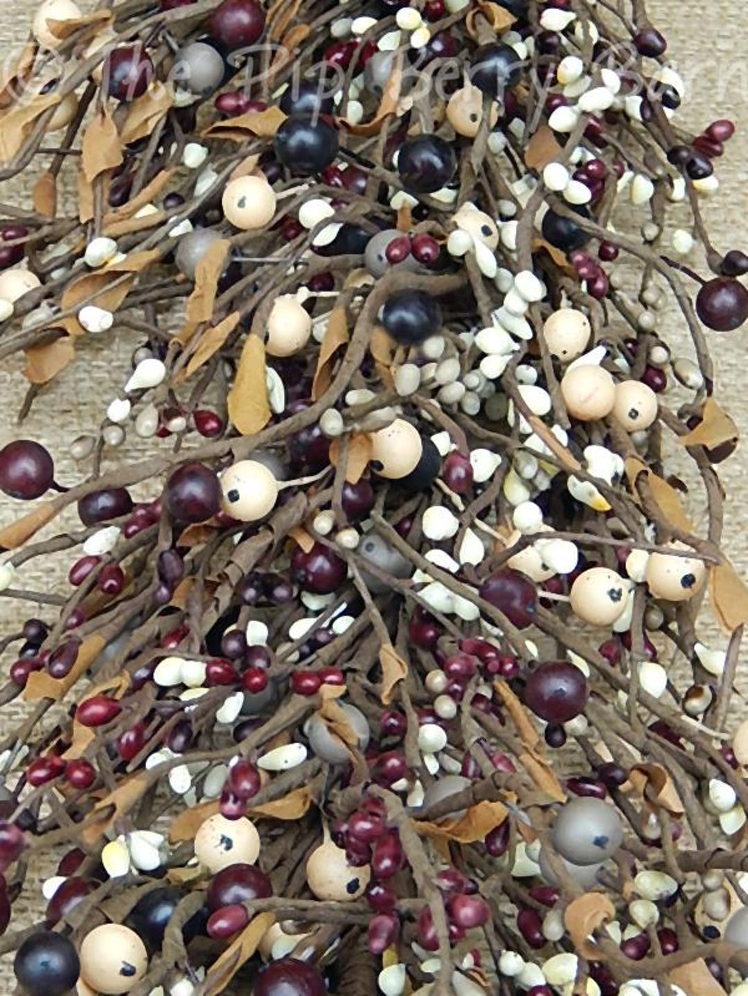 Primitive Berry Garland, Rustic Berry Garland, Charcoal-burgundy ...