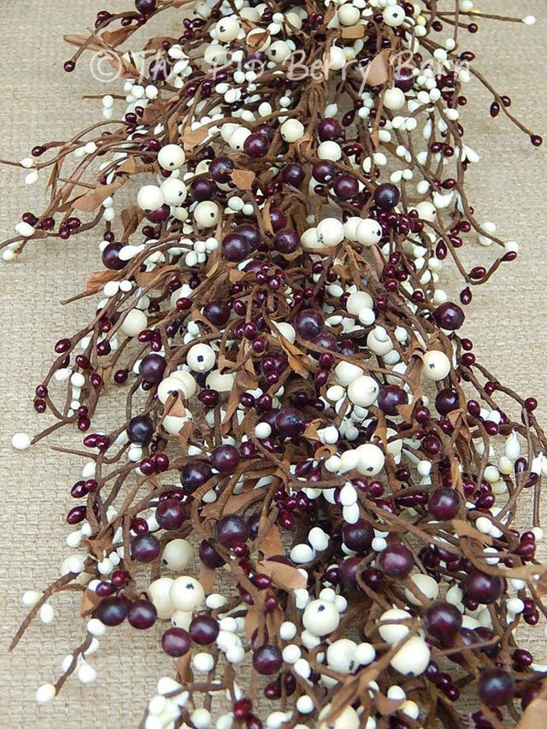 Burgundy & Cream Berry Garland: 53" Primitive Country Decor - Etsy