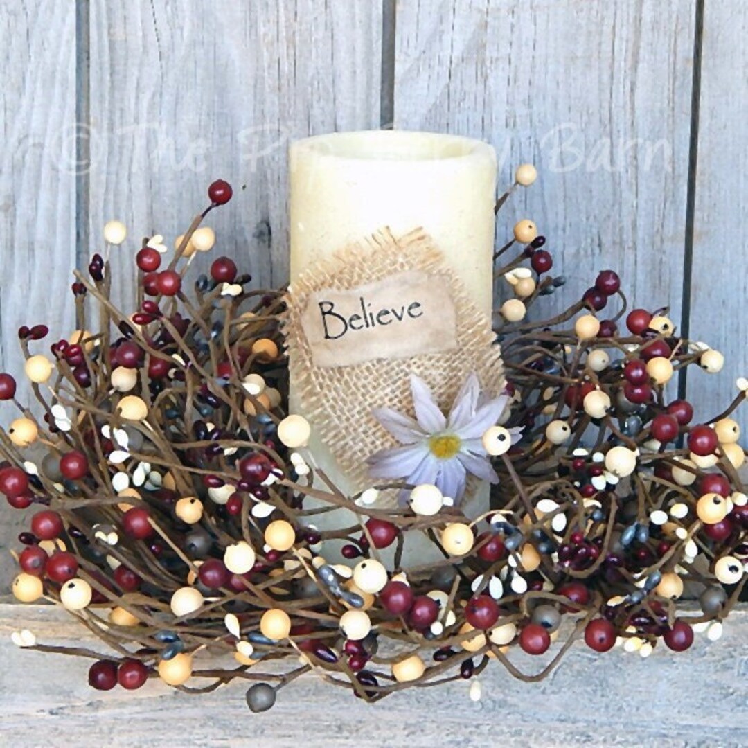 Farmhouse Wreath, Country Charm Candle Wreath, Prim Candle Wreath ...