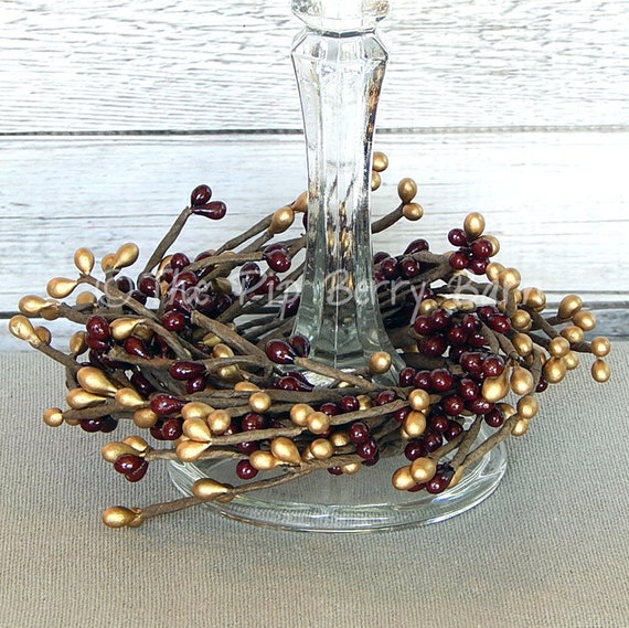 Metallic Gold & Rich Burgundy Mini Candle Ring Holiday Berry | Etsy