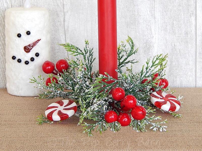 Snowy Pine & Red Berry Taper Ring: Christmas Mini Wreath Floral Supply ...