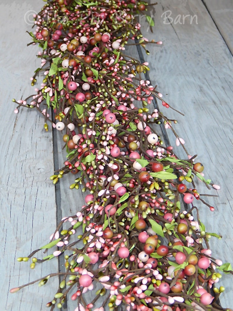Spring Berry Garland, Spring Garland, Pink & Green Mixed Berry Garland ...