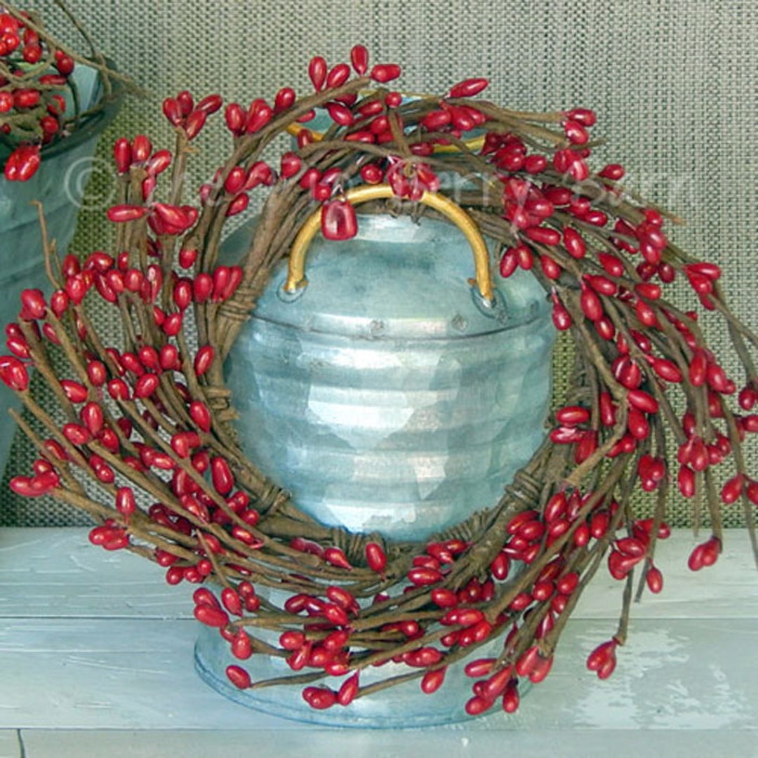 Red Candle Ring, Country Red Candle Wreath, Red Berry Ring, Pip Berry ...