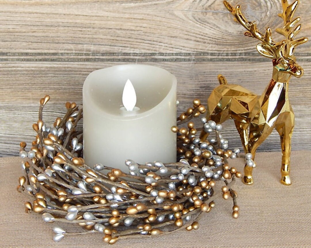 Holiday Candle Ring, Metallic Silver & Gold Pip Berry Ring, Mini ...