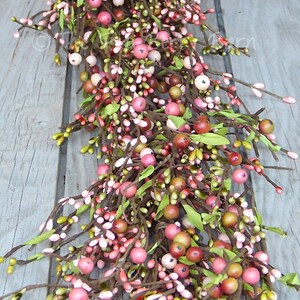 Spring Berry Garland, Pink & Green Mixed Berry Garland, Spring Pip ...