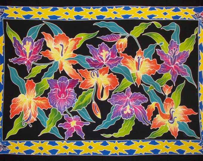 Hand Painted Batik Maui Rainbow Tropical Beach Sarong and Wall Tapestry ...