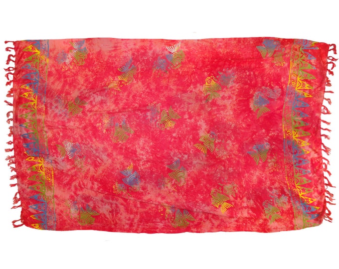 Tropical Red Rainbow Fish Batik Beach Sarong - Colorful Pareo Wrap ...