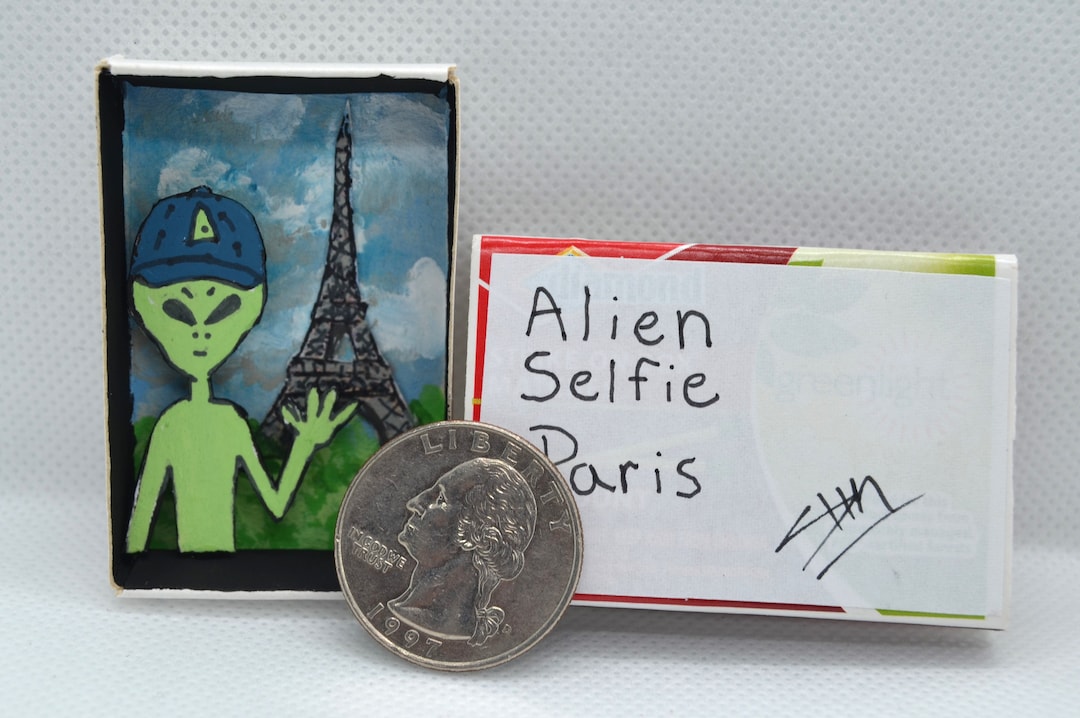 Paris Alien Selfie Matchbox Art Diorama Recycled Art Miniature France ...