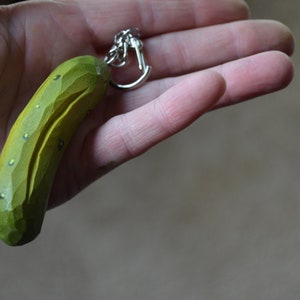 Lucky Pickle, Hand Carved Wood Pickle Keychain, With Free Sticker Key ...