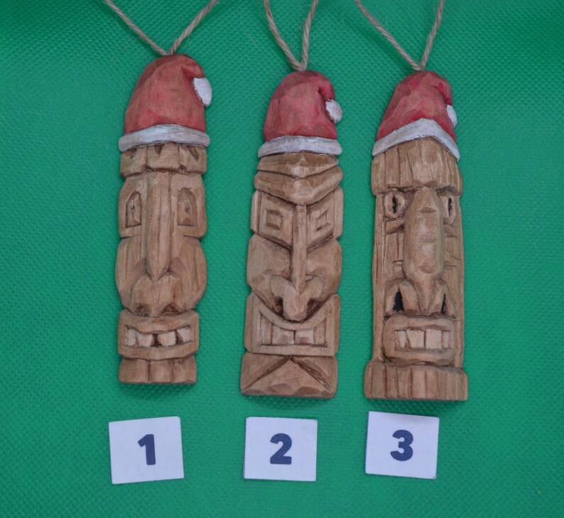 Santa Tiki Totem, Hand Carved Wood Ornament / Gift Tag - Etsy
