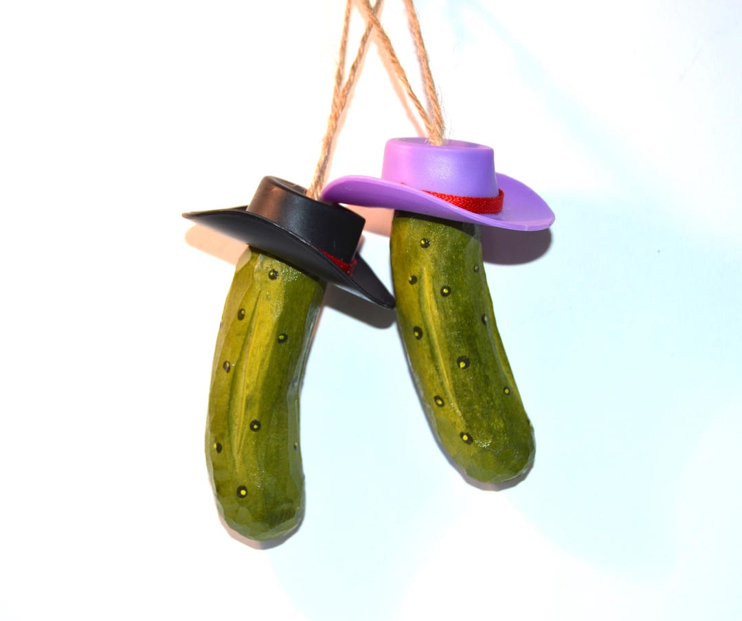 Cowboy Pickle, Cowgirl Pickle, Hand Carved Wood Pickle, Pickle Ornament ...
