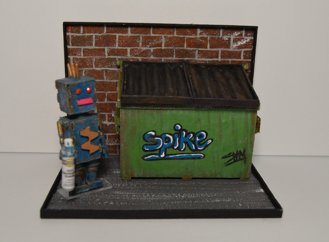 Graffiti Robot spike With Dumpster Micro Diorama Street Scene, Display ...