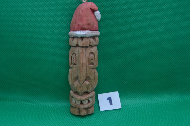 Santa Tiki Totem, Hand Carved Wood Ornament / Gift Tag - Etsy