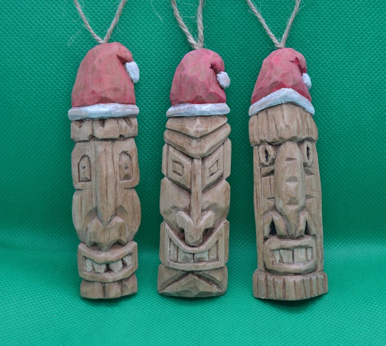 Santa Tiki Totem, Hand Carved Wood Ornament / Gift Tag - Etsy