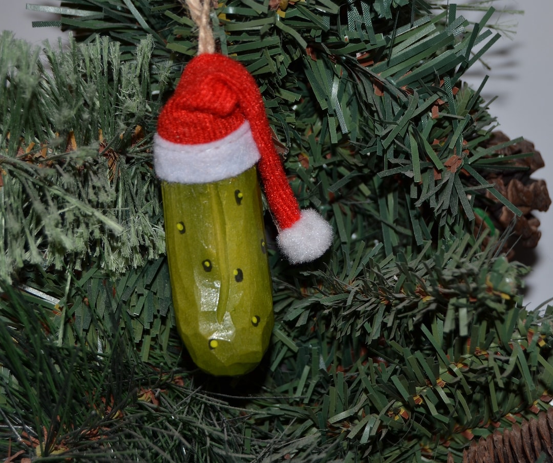 Hand Carved Wood Christmas Pickle With Cloth Santa Hat. - Etsy