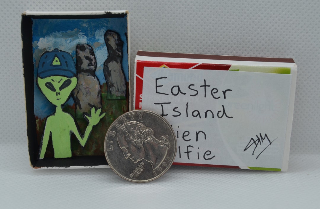 Easter Island Alien Selfie Matchbox Art Diorama Recycled Art - Etsy