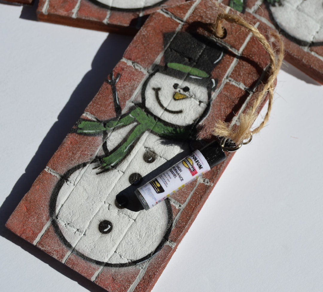 Snowman, Graffiti Tagged Brick Wall Ornament, With Paint Spray Can ...
