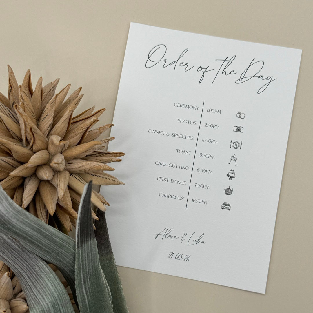 Order of the Day Wedding , Wedding Day Details Information Card ...
