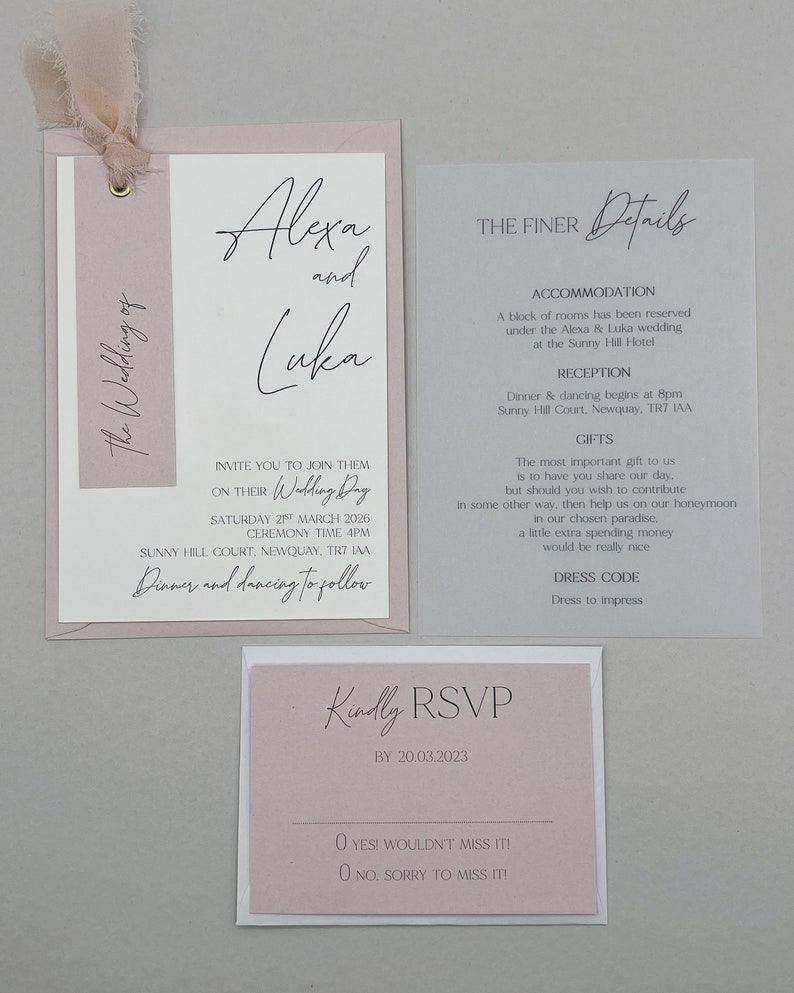 Blush Pink Wedding Invitations With RSVP & Details Card - Etsy UK
