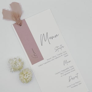 Dusky Pink Wedding Menu Cards, Modern Menu Card With Guest Names ...