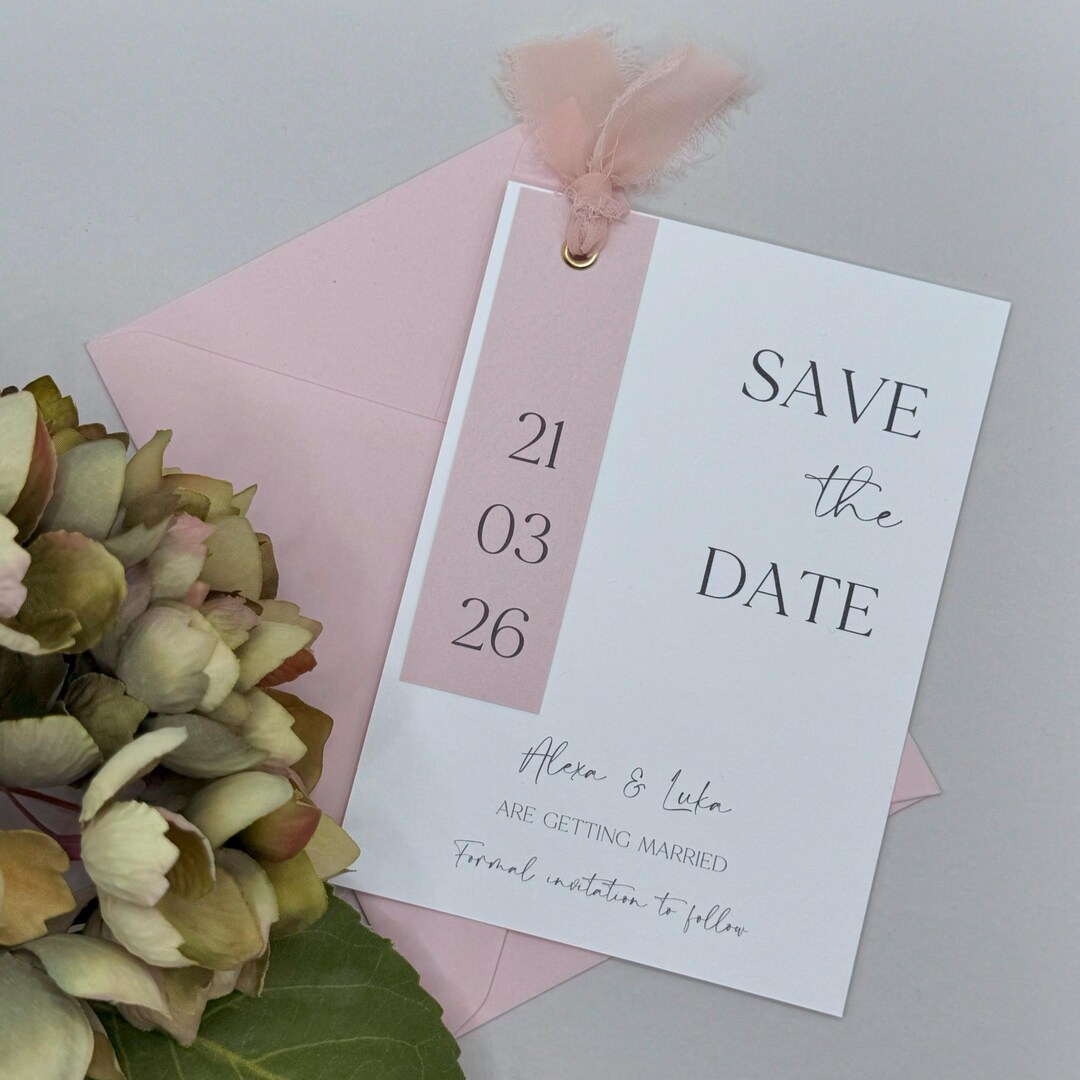 Pink Save the Date, Save the Date Cards, Ribbon Save the Date, Unique ...