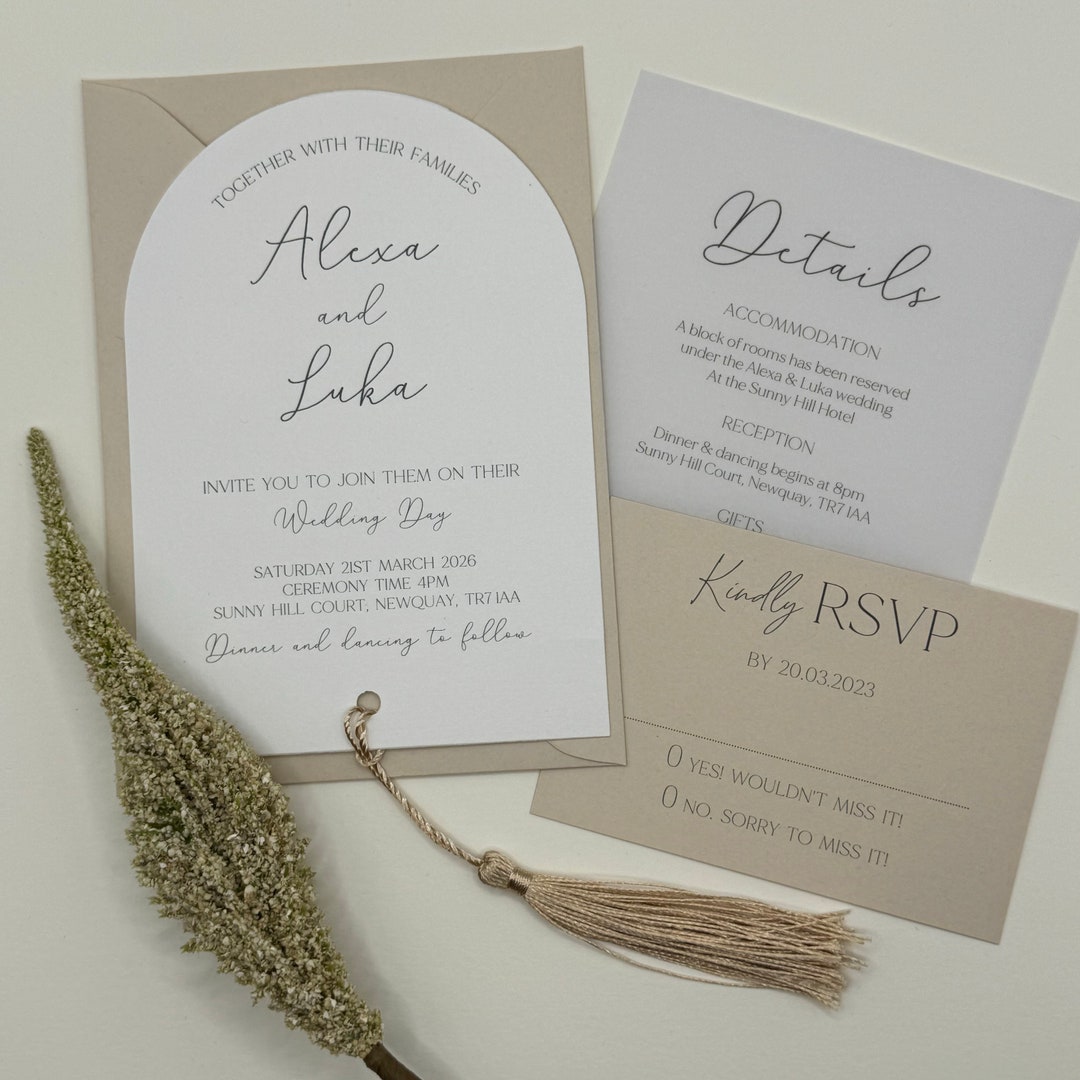 Neutral Wedding Invitation, Wedding Invitations Set, Arched Wedding ...