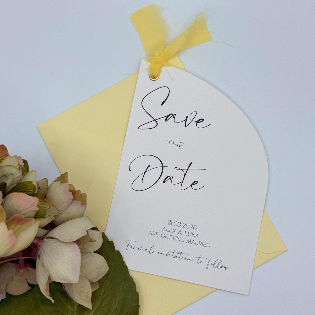 Yellow Save the Date, Save the Date Cards, Ribbon Save the Date, Unique ...