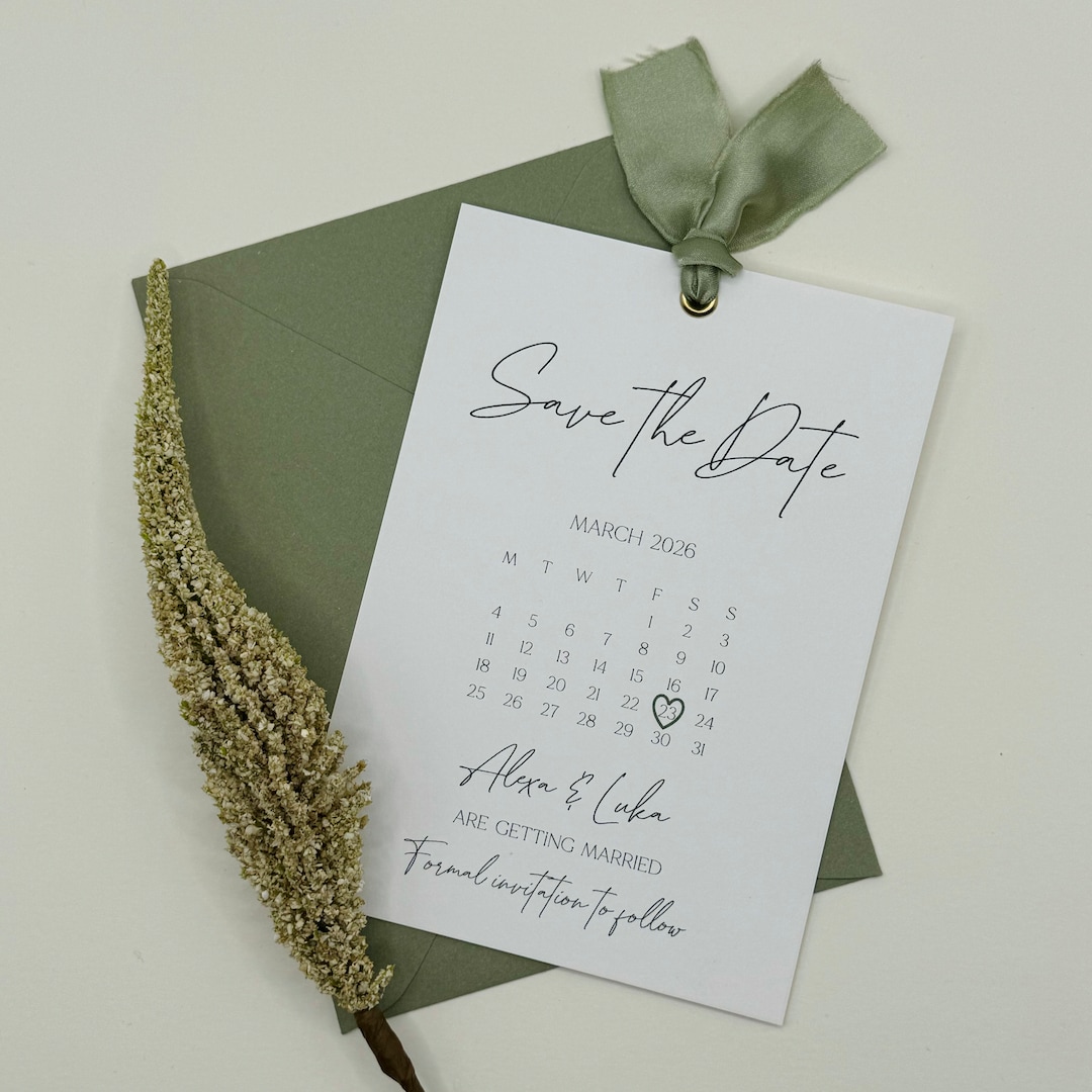 Sage Green Save the Date, Calendar Save the Dates, Save the Date Cards ...