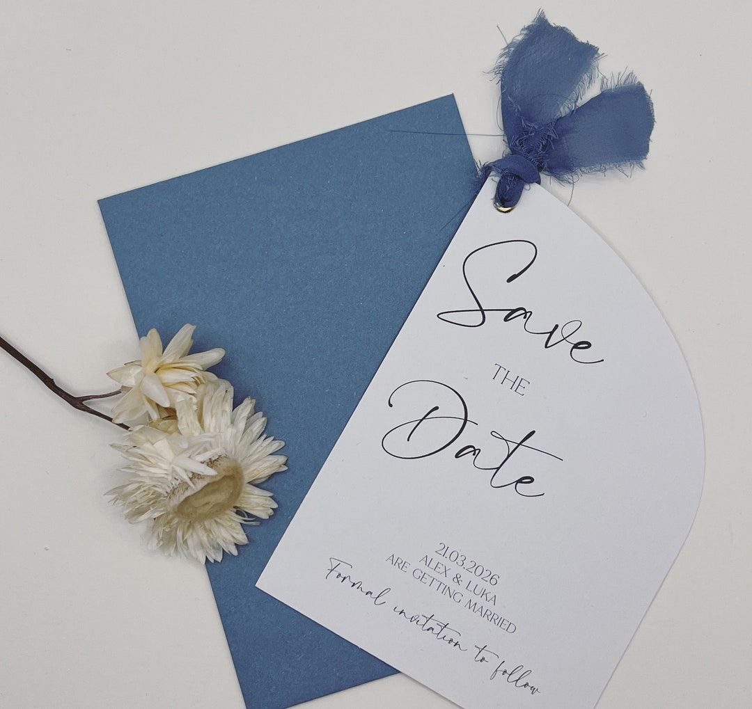 Blue Save the Date, Save the Date Cards, Ribbon Save the Date, Unique ...