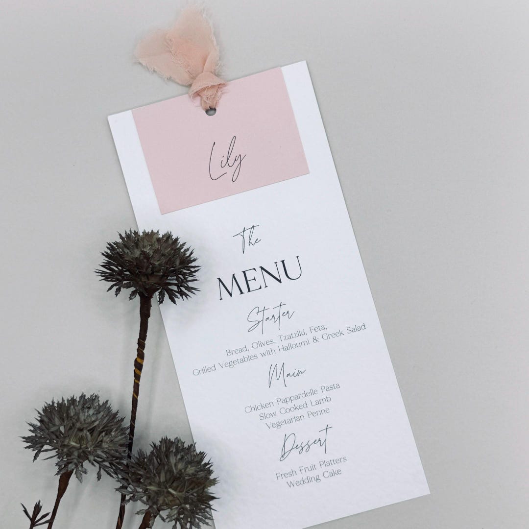 Personalized Wedding Menu Card With Ribbon & Name Tag - Etsy