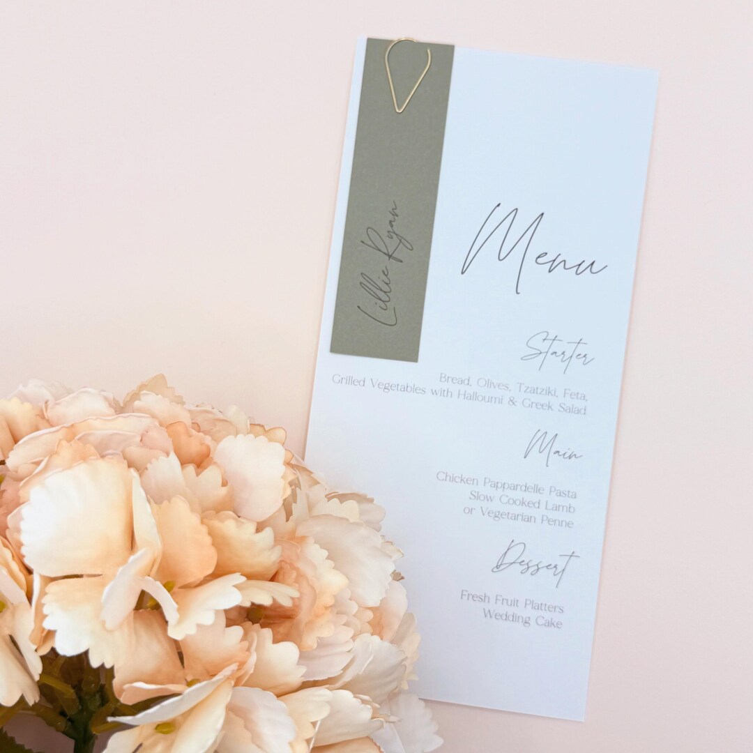 Sage Green Wedding Menu Cards, Modern Menu Card With Guest Names ...