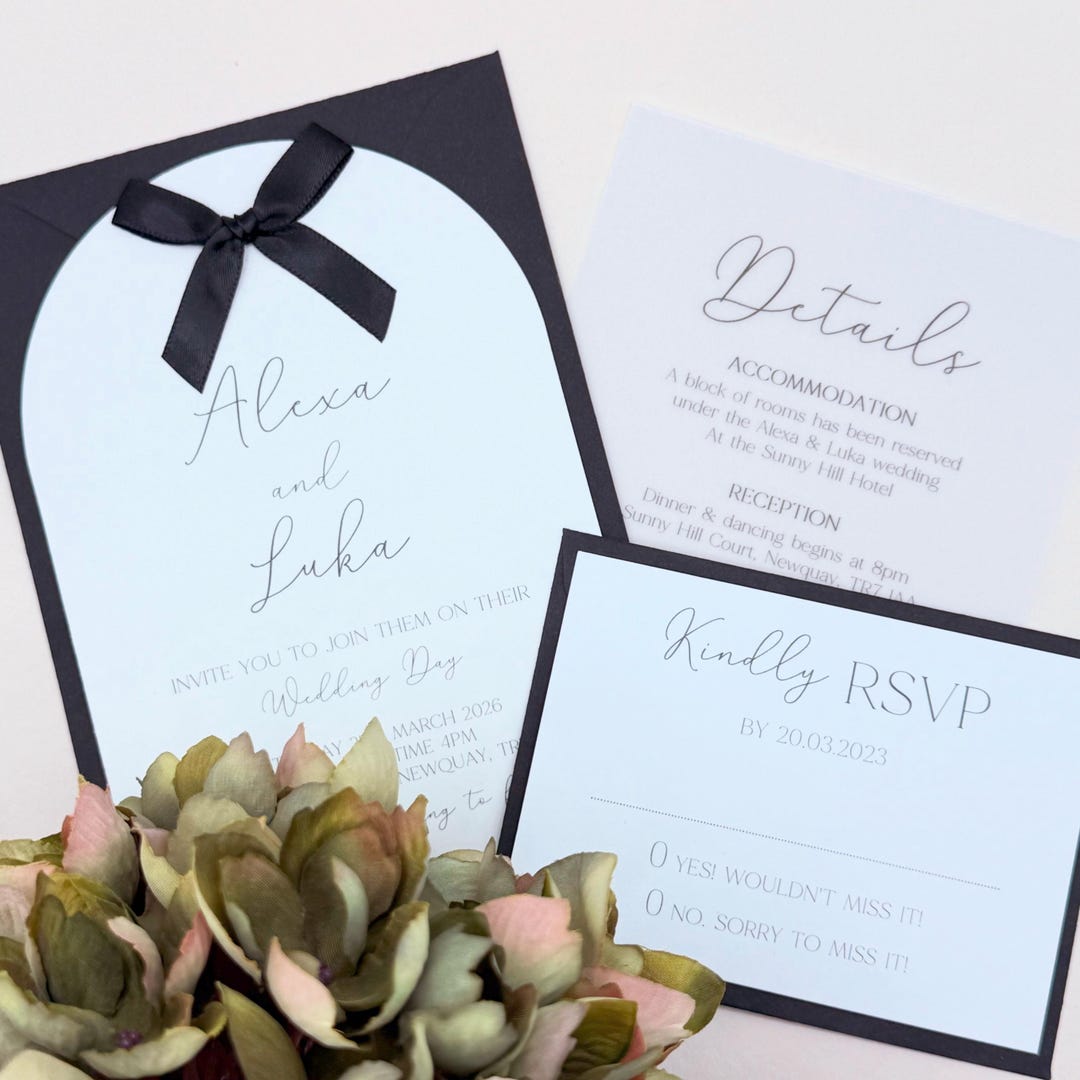 Wedding Invitation, Bow Wedding Invite Bundle, Wedding Invitation and ...