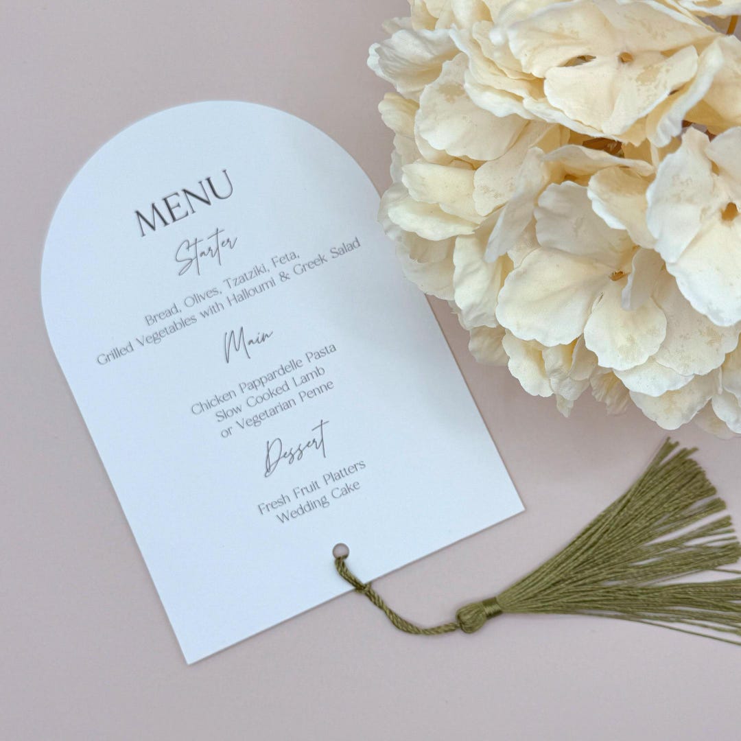 Wedding Menu Cards, Modern Menu Card, Green Arched Menu, Calligraphy ...