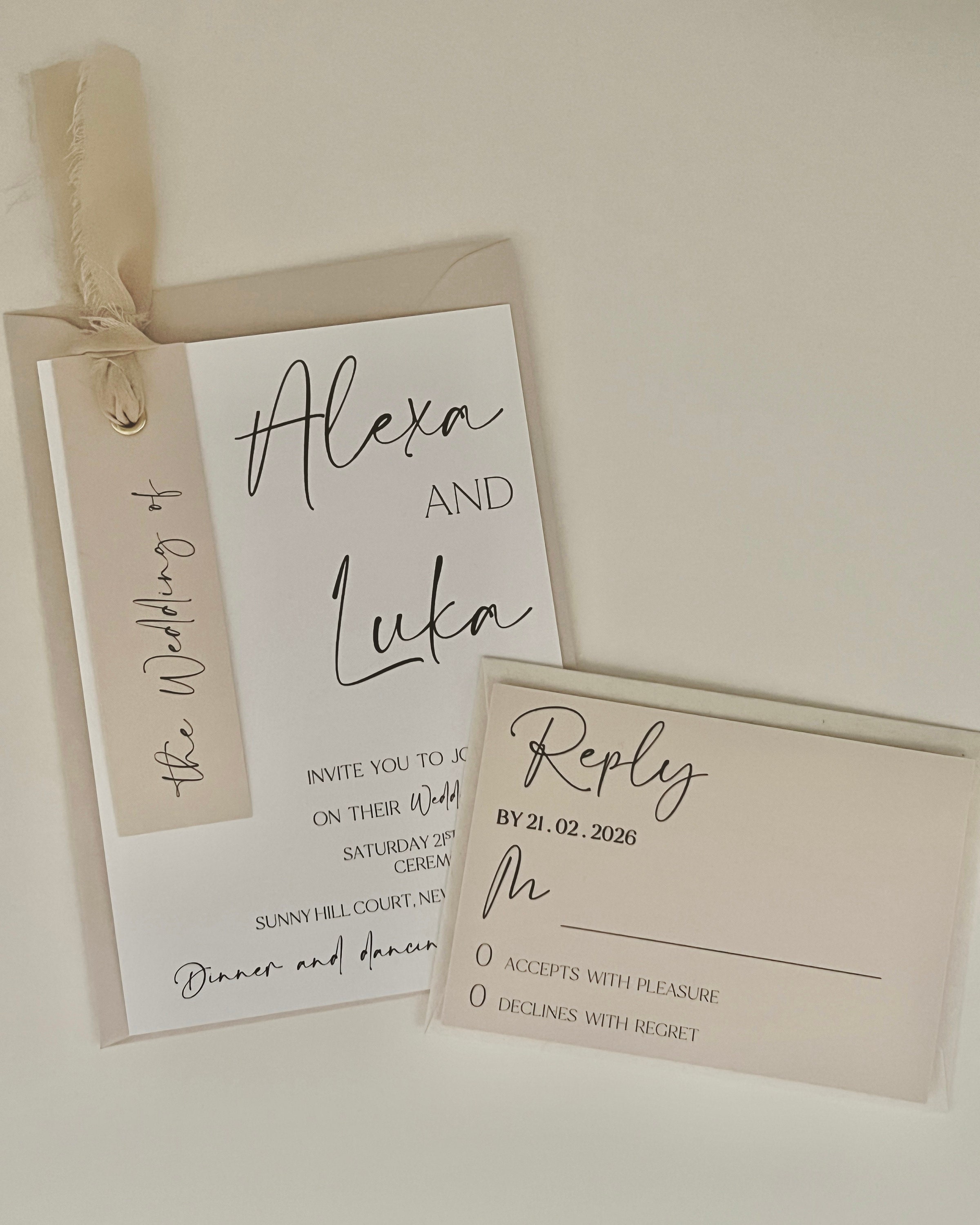 Neutral Wedding Invitation Set Vellum Invitation Ribbon - Etsy