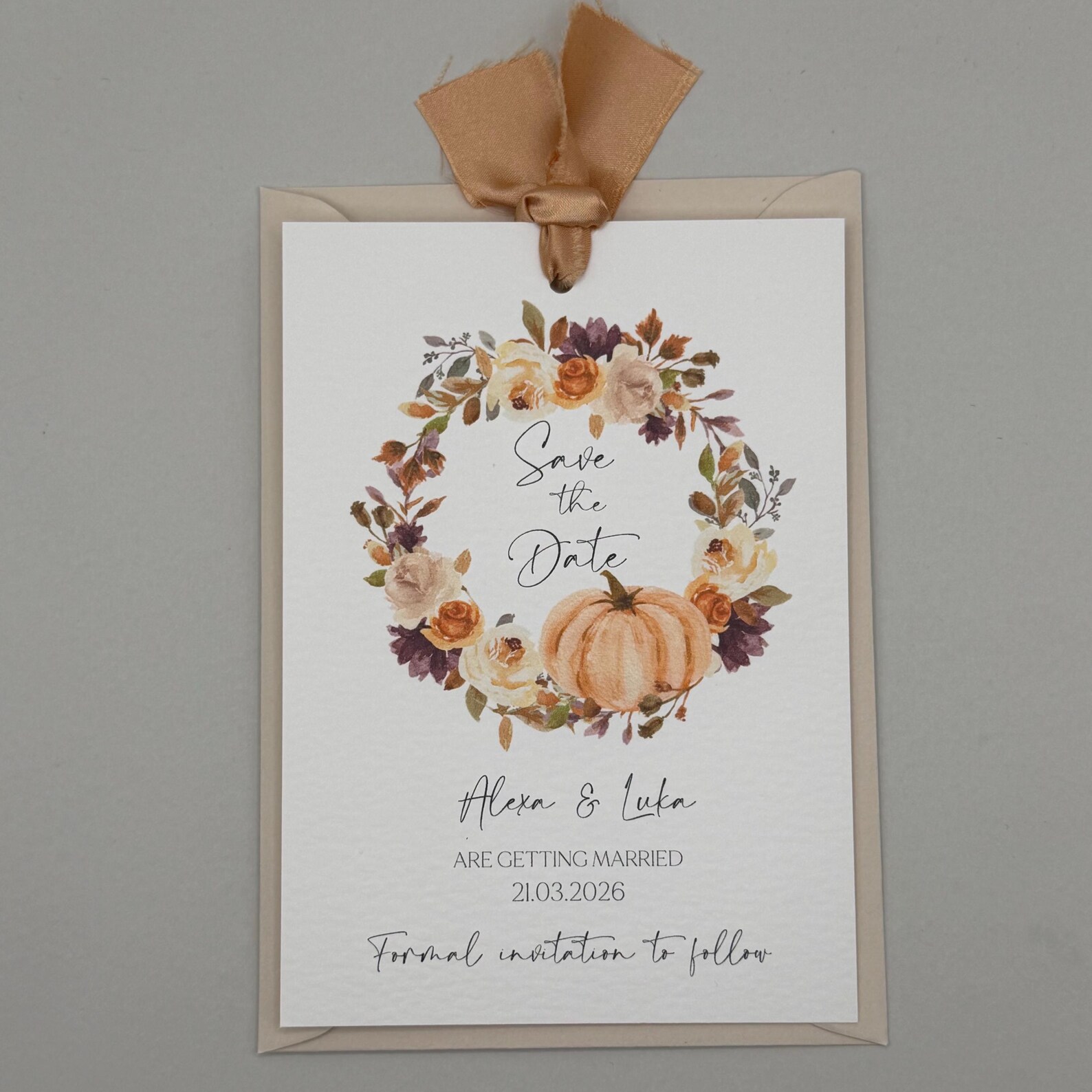 Autumn Pumpkin Save the Date Card | Rustic Fall Wedding Invitation ...