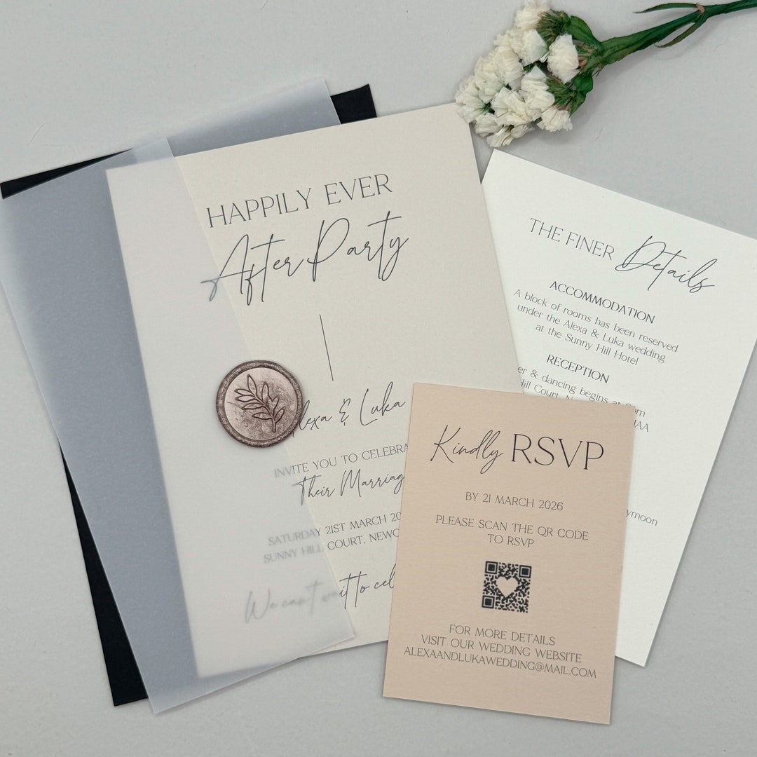 Evening Reception Invitation Set, Wax Seal Wedding Invite, Evening ...