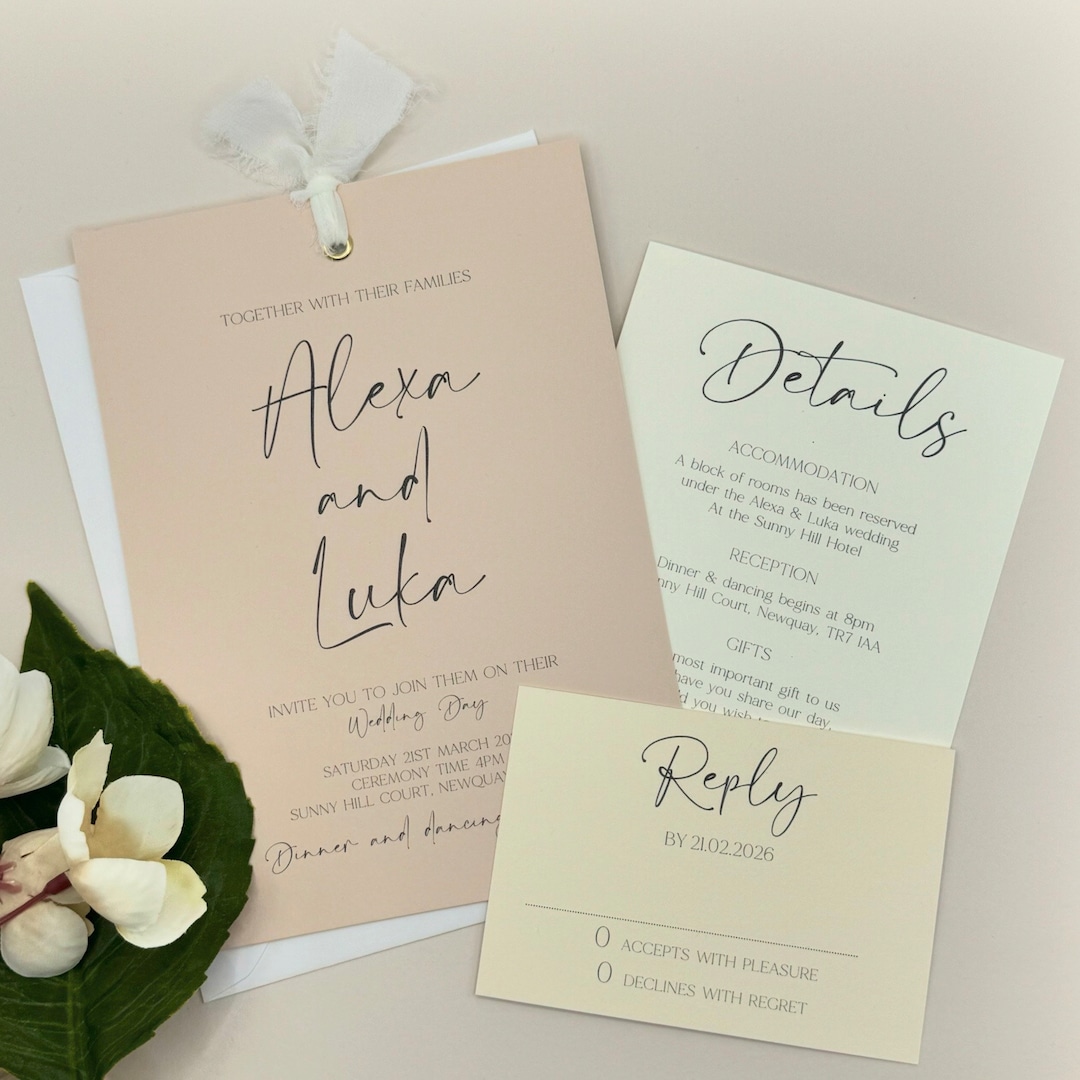 Neutral Wedding Invitation Set, Vellum Invitation, Ribbon Wedding ...