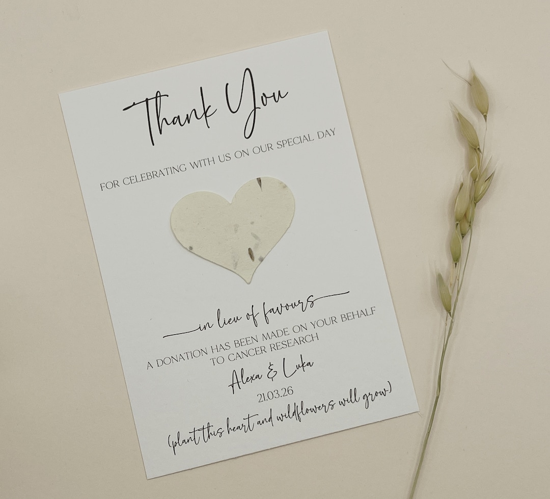 In Lieu of Favours Cards, Charity Wedding Favours, Charity Donation ...