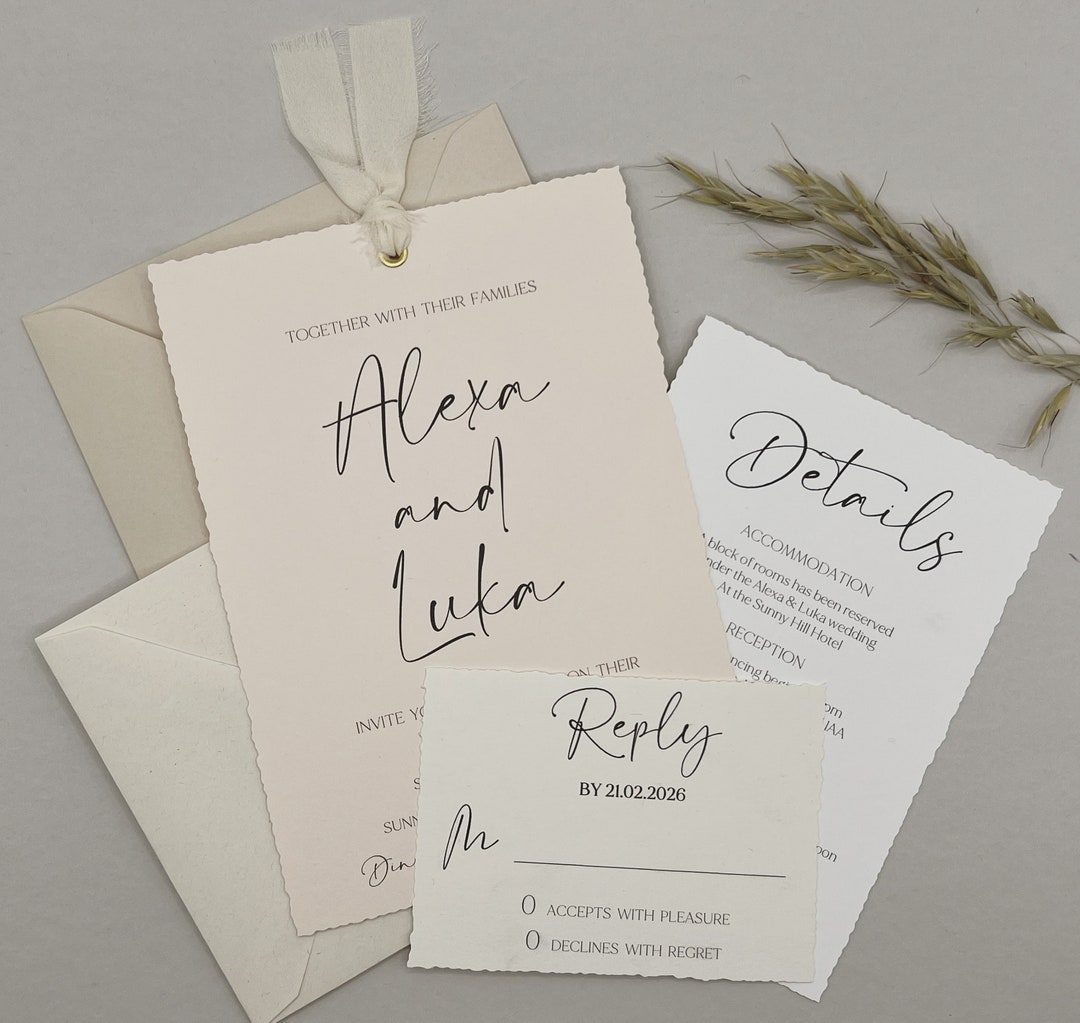 Neutral Wedding Invitation Set, Vellum Invitation, Ribbon Wedding ...