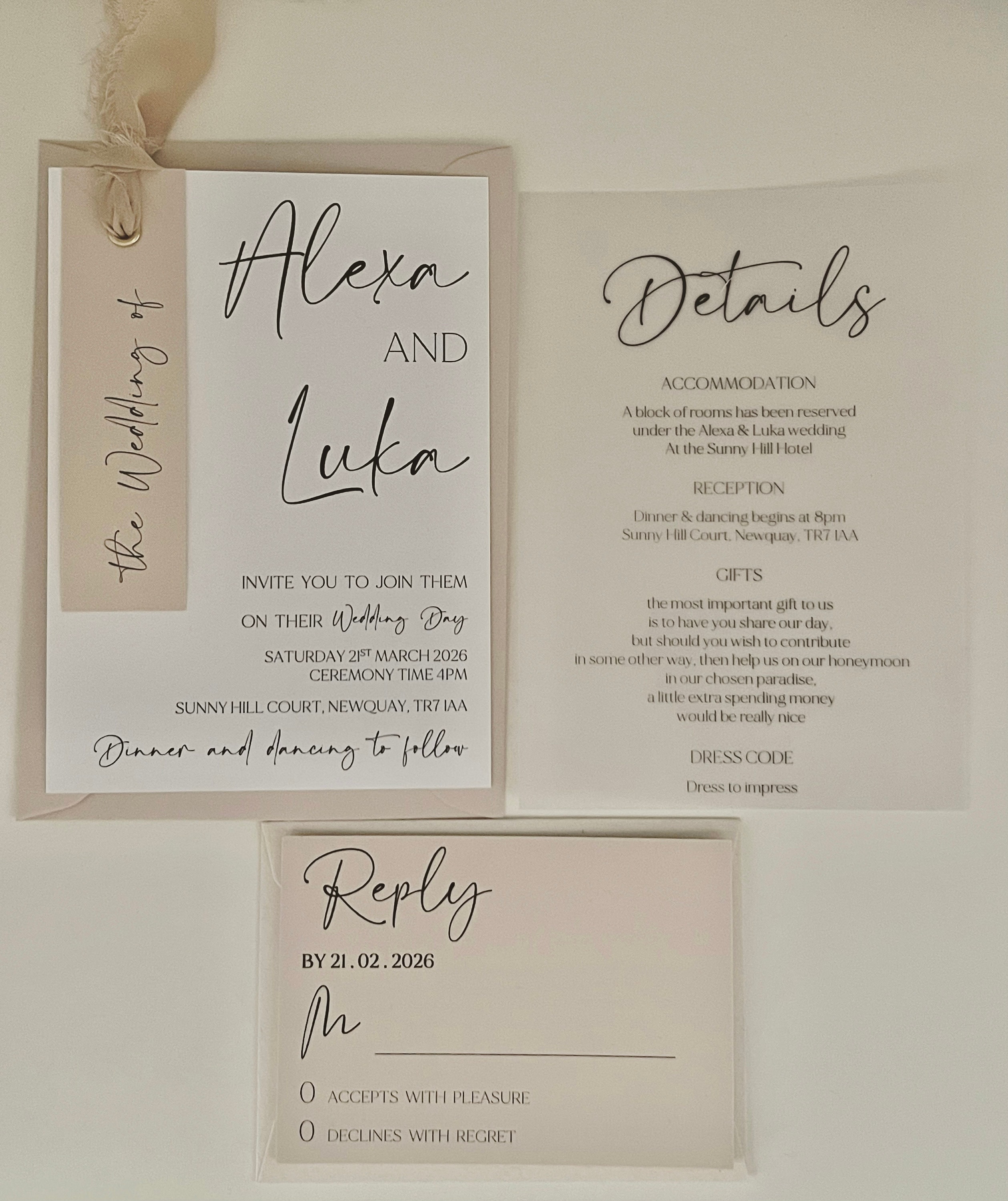 Neutral Wedding Invitation Set Vellum Invitation Ribbon - Etsy
