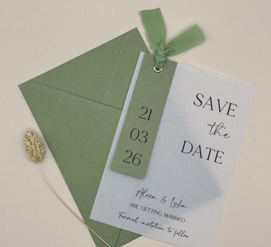 sage-green-save-the-date-ribbon-save-the-date-cards-rustic-etsy-uk