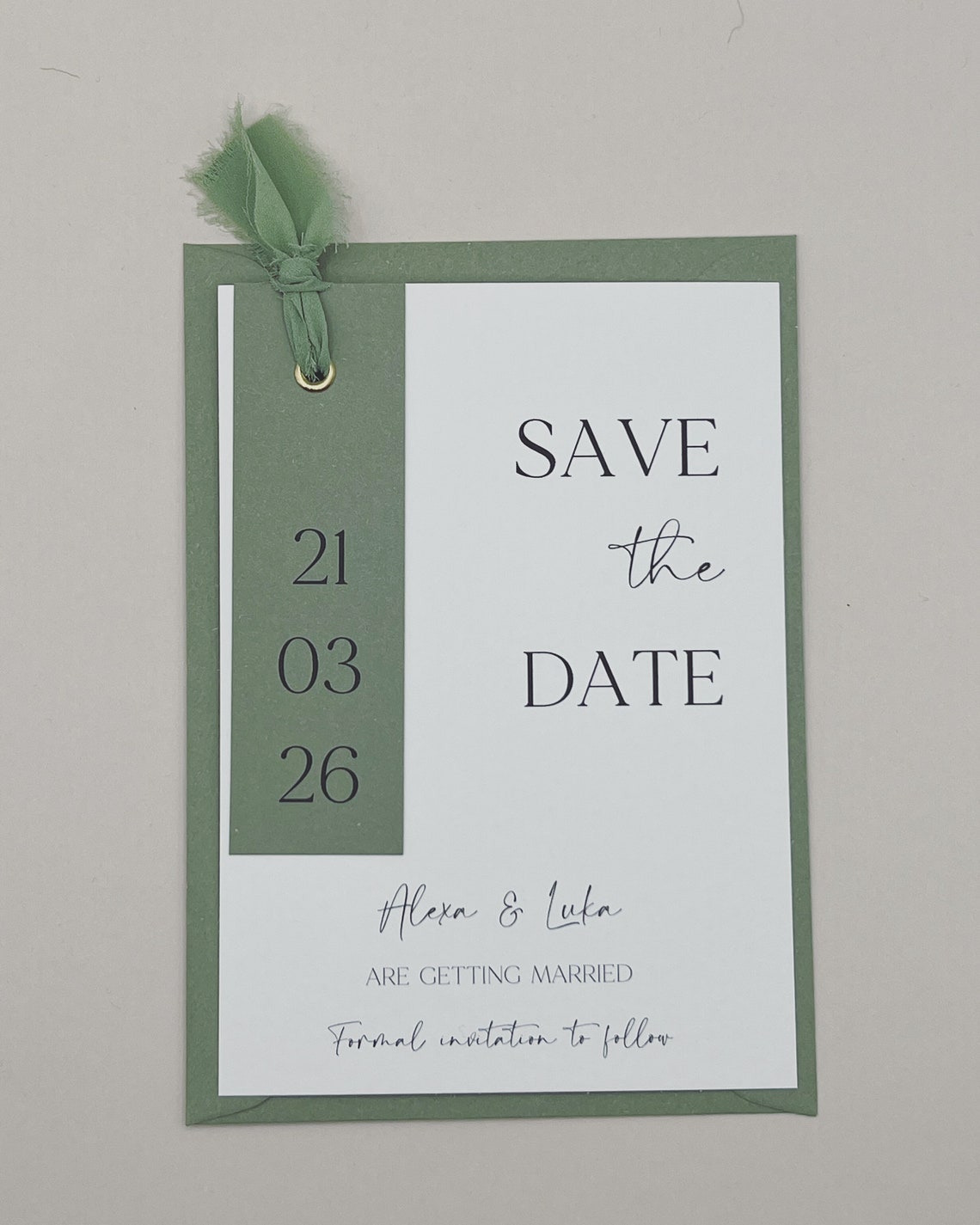 Sage Green Save the Date Ribbon Save the Date Cards Rustic - Etsy UK