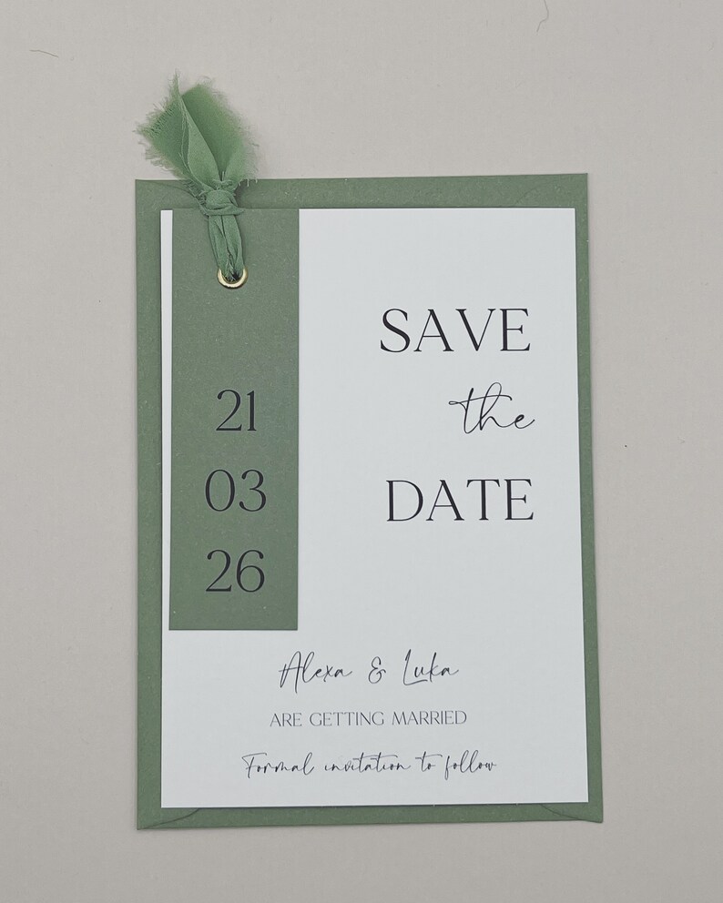 Sage Green Save the Date Ribbon Save the Date Cards Rustic - Etsy UK