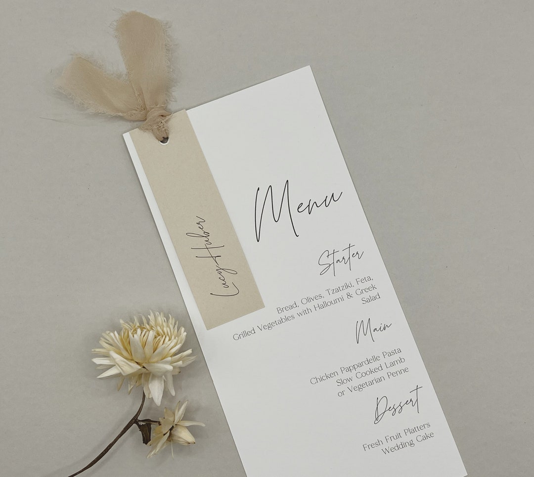 Wedding Menu Cards, Modern Menu Card With Guest Names, Nude Elegant ...