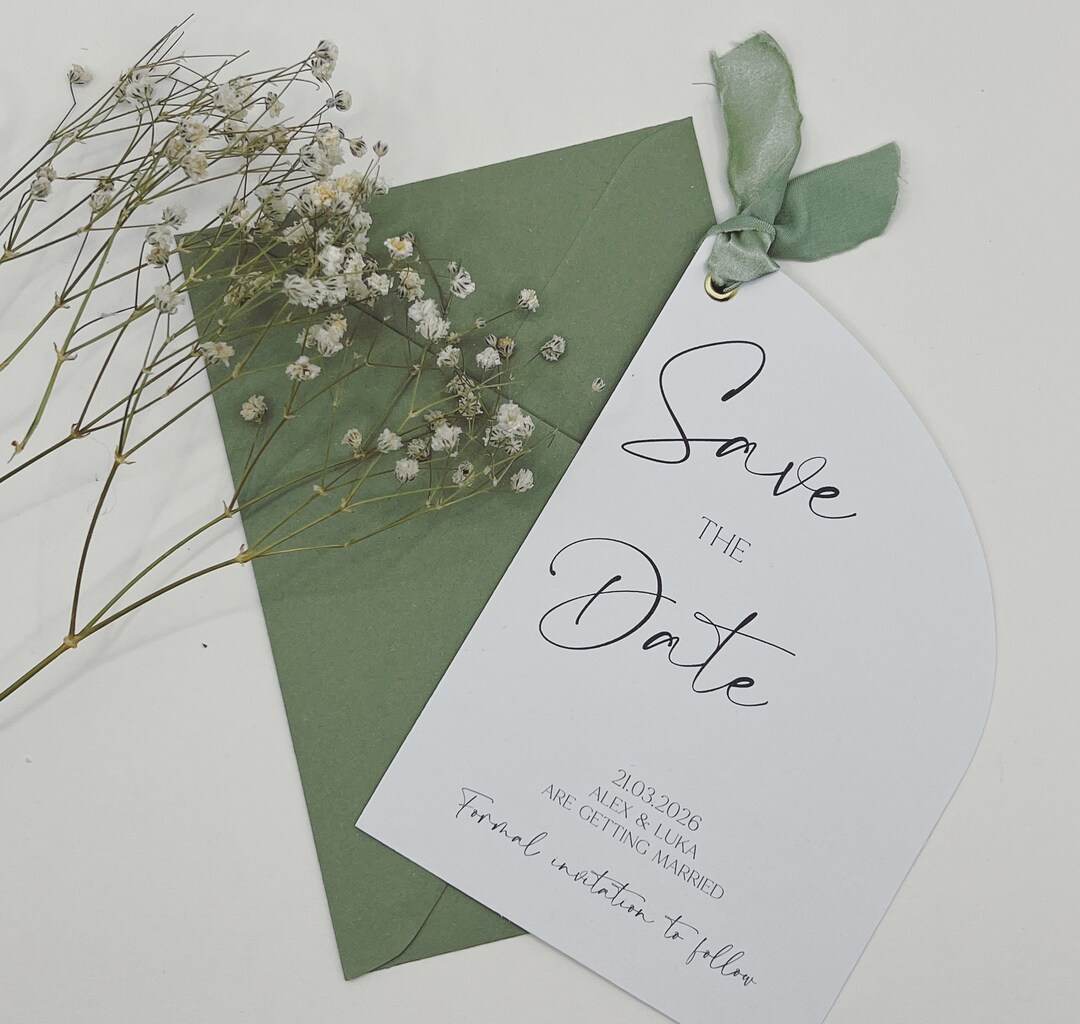 Green Save the Date, Save the Date Cards, Ribbon Save the Date, Unique ...
