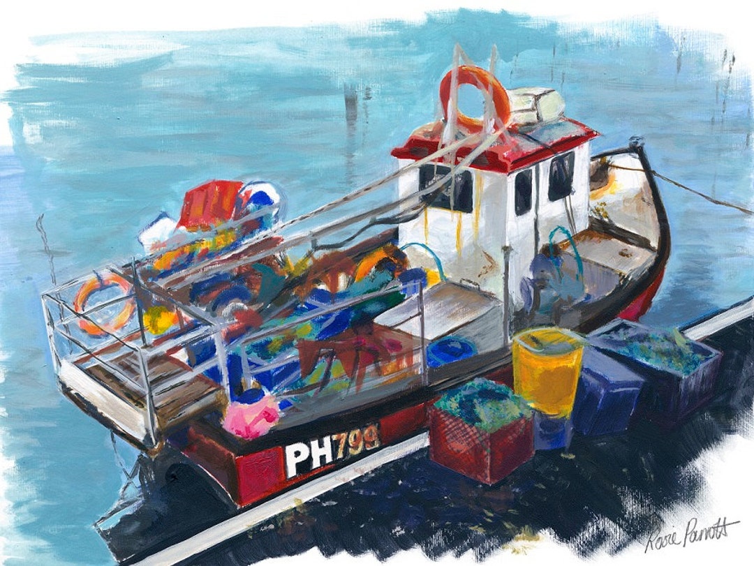 Messy Fishing Boat A3 or A4 Giclee Print Acrylic Painting on Paper ...