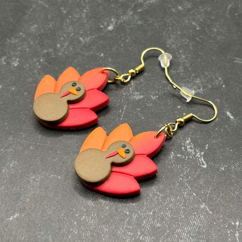 Festive Thanksgiving Turkey Polymer Clay Dangle Earrings - Cute Fall ...