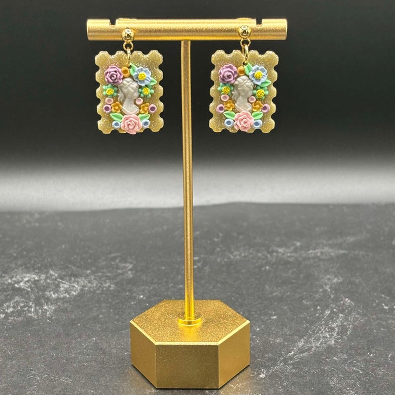 Bridgerton-inspired Gold Glitter Frame Earrings Vintage Cameo Style ...