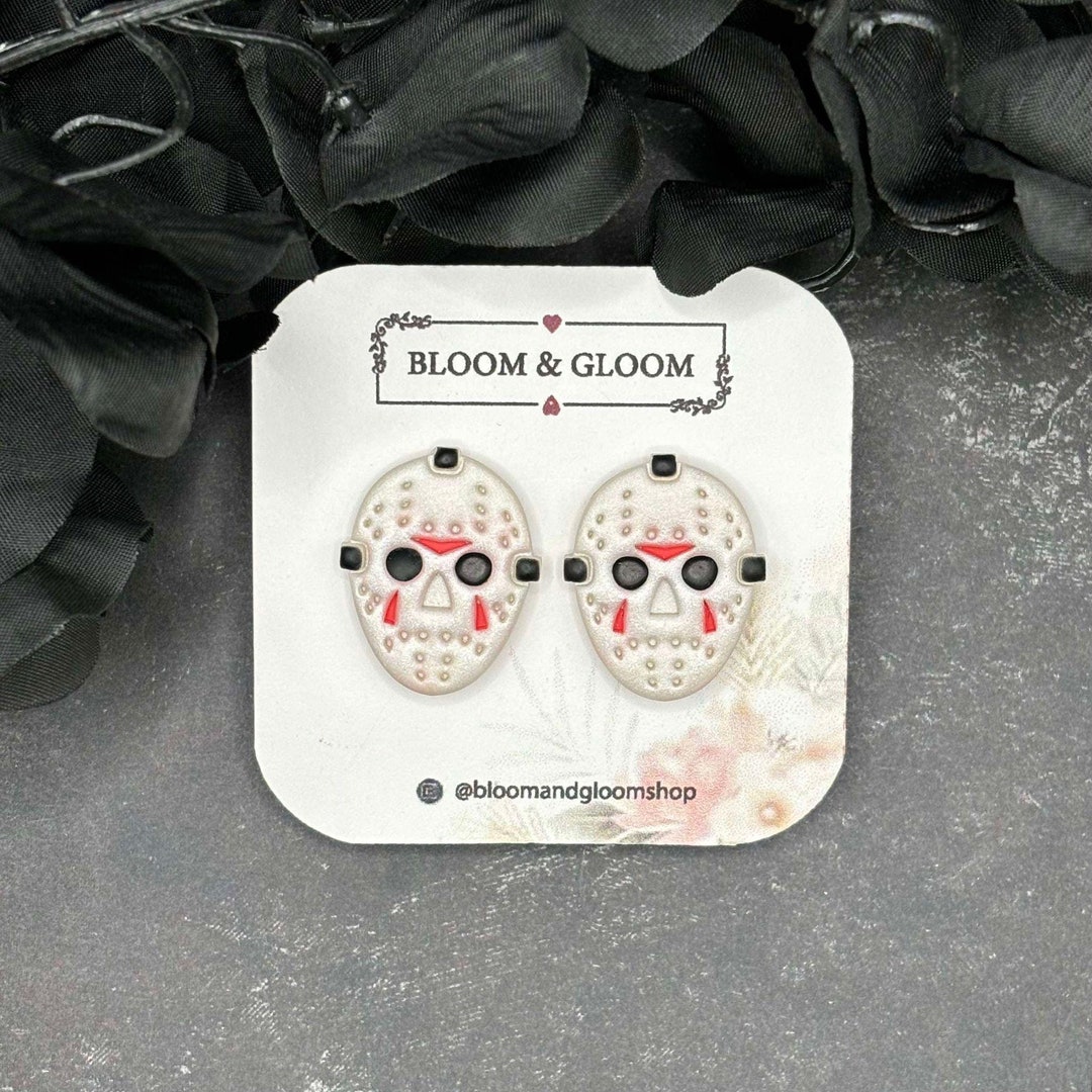 Hockey Mask Horror Stud Earrings Polymer Clay Slasher Jewelry Gift for ...